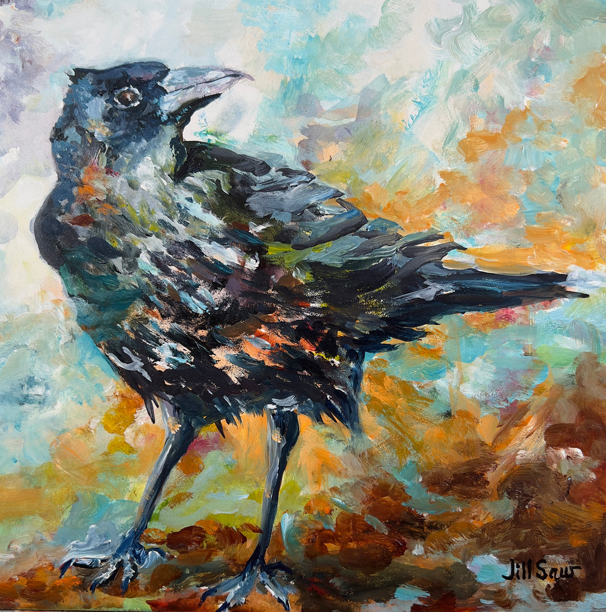 Crow Joy 12x12 oil – Jill Saur Fine Art